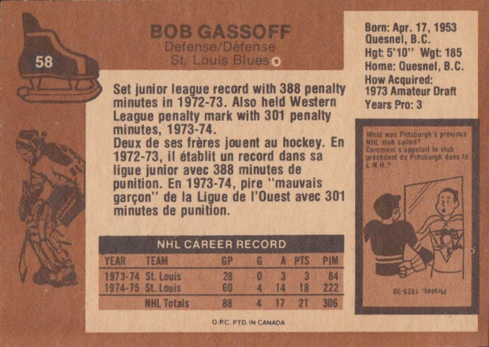 Bob Gassoff 1975-76 O-Pee-Chee 58